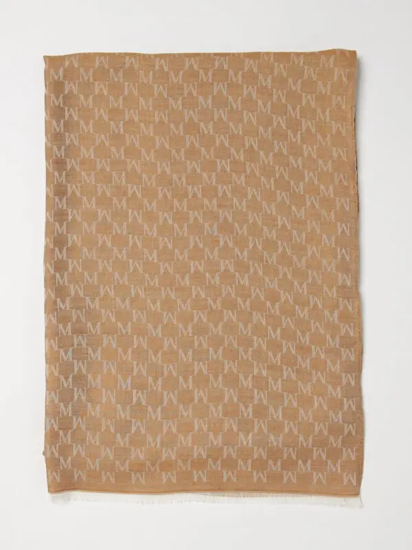 Max Mara Cotton And Wool Scarf With Logo - Brown