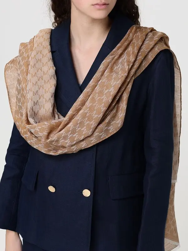 Max Mara Cotton And Wool Scarf With Logo - Brown