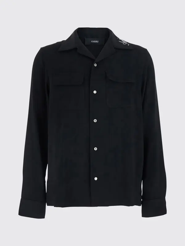 Amiri Long-sleeve Polyester Shirt With Cuban Collar And Flap Pockets