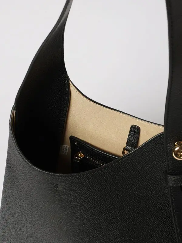 Tory Burch Romy Grained Leather Hobo Bag With Engraved Double T Logo