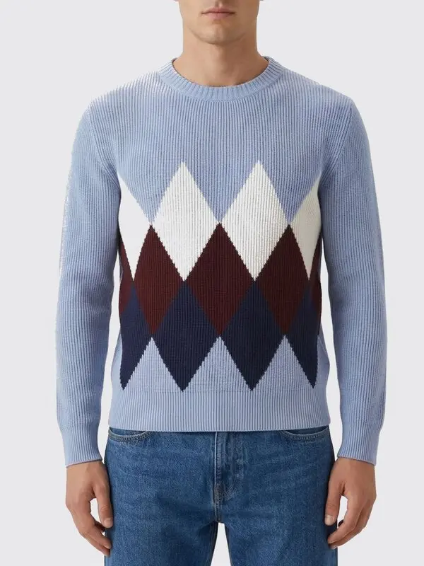 BALLANTYNE Cotton Crewneck Pullover With Diamond Pattern - Gnawed Blue
