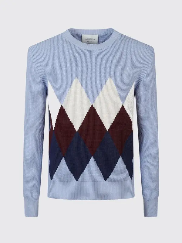 BALLANTYNE Cotton Crewneck Pullover With Diamond Pattern - Gnawed Blue