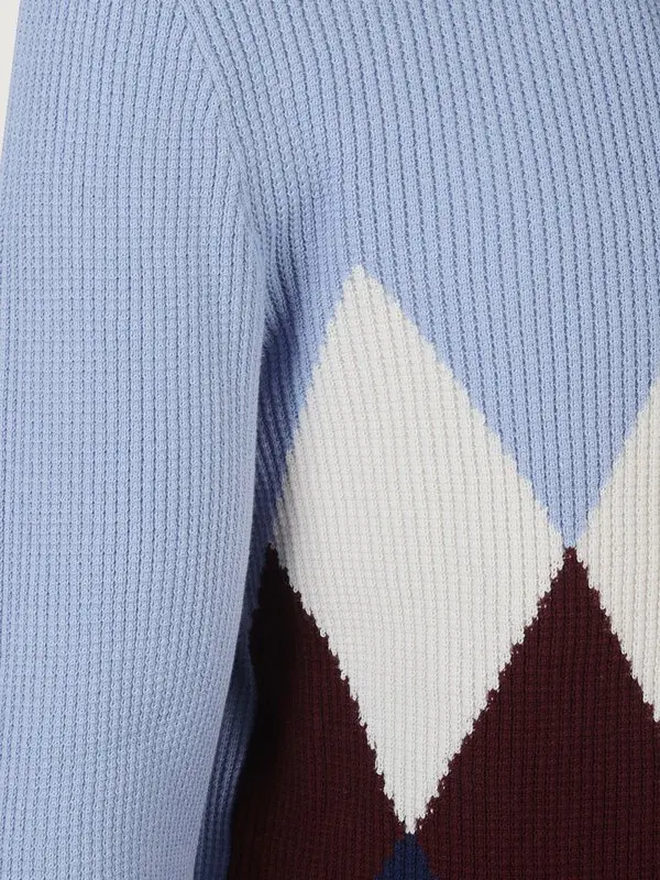 BALLANTYNE Cotton Crewneck Pullover With Diamond Pattern - Gnawed Blue