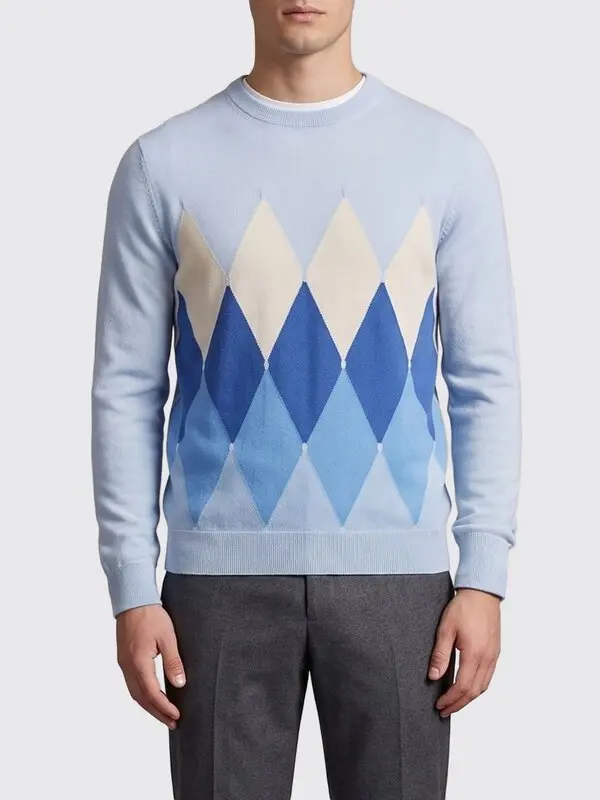 BALLANTYNE Diamond Pattern Cotton And Cashmere Knit Jumper - Blue