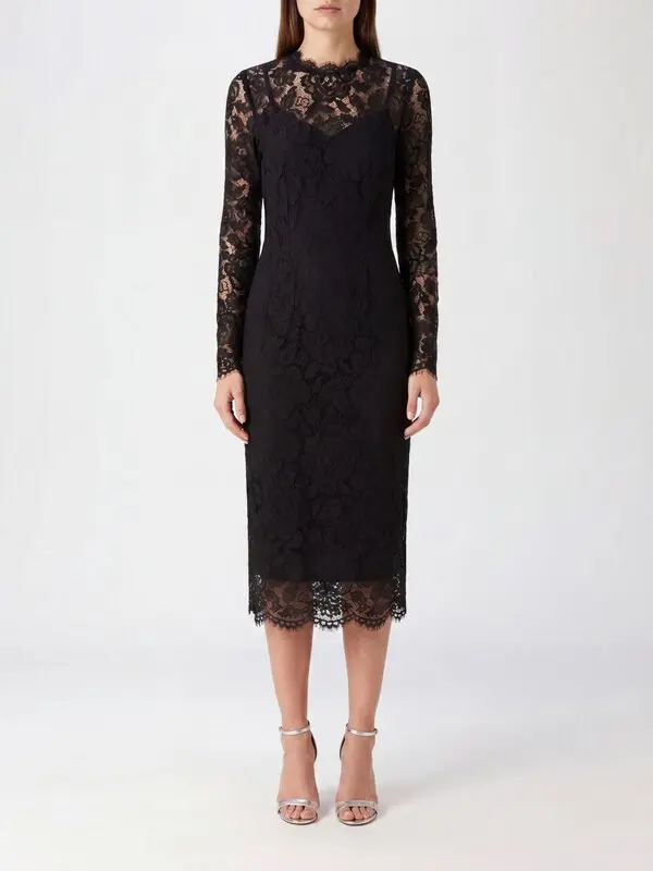 Dolce & Gabbana Long-sleeved Lace Midi Sheath Dress - Black