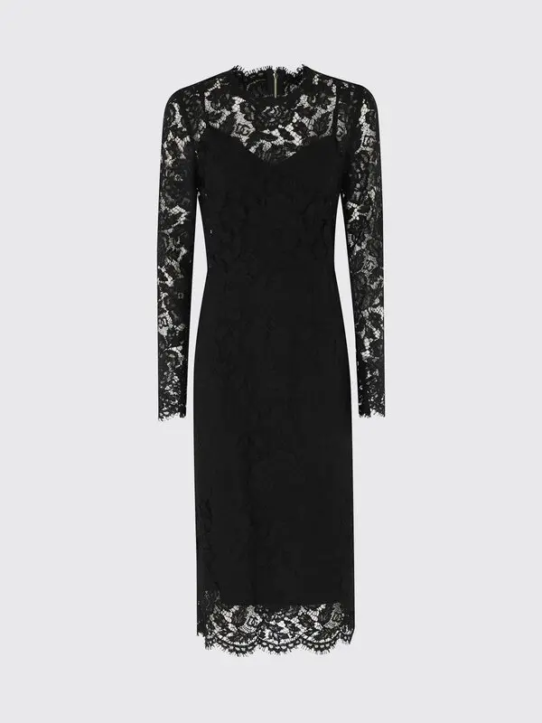 Dolce & Gabbana Long-sleeved Lace Midi Sheath Dress - Black