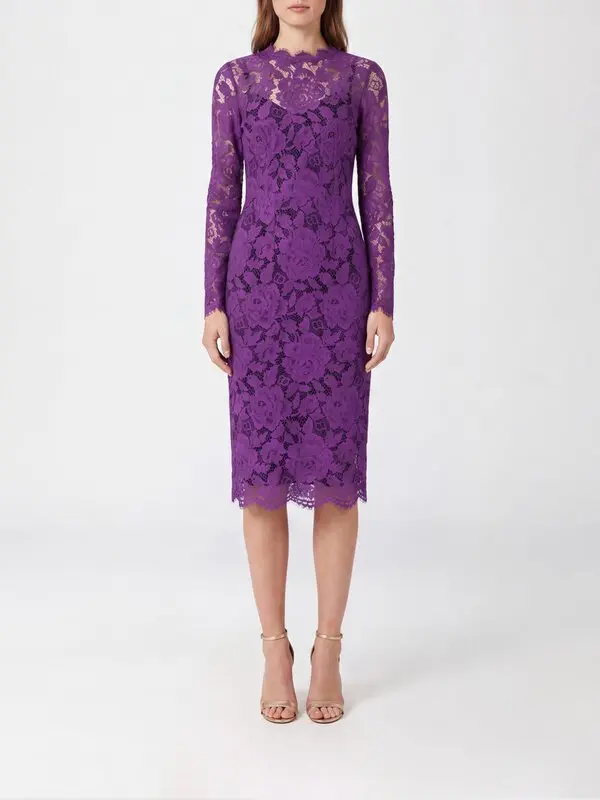 Dolce & Gabbana Long-sleeved Lace Midi Sheath Dress - Violet