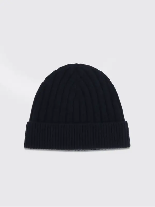 Kiton Ribbed Merino Wool Beanie With Jacquard Logo