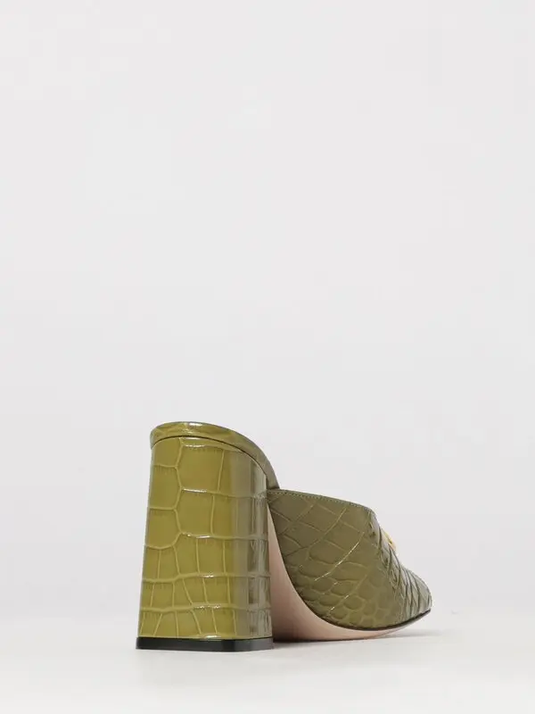 Valentino Garavani Vlogo Signature Croc Effect Leather Mules - Green