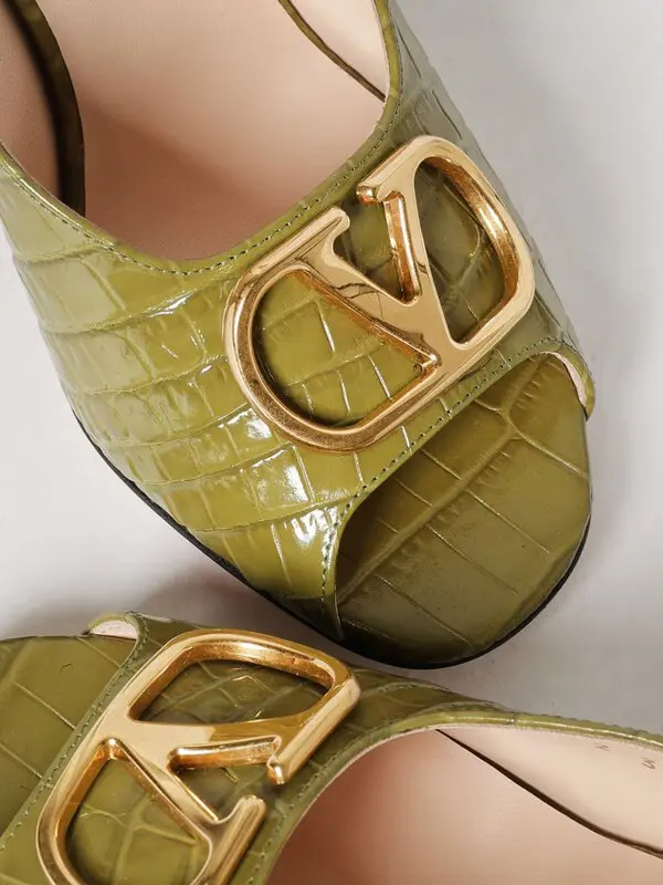 Valentino Garavani Vlogo Signature Croc Effect Leather Mules - Green