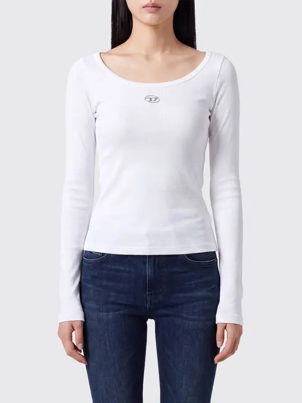 DIESEL® Oval D Logo Long-sleeved Cotton T-shirt - White