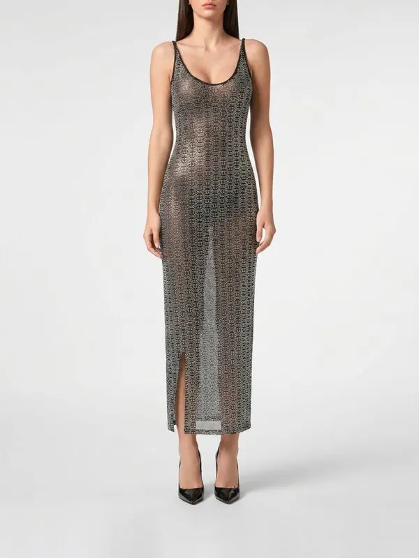 Philipp Plein Sheath Midi Dress With Rhinestone Embellishments