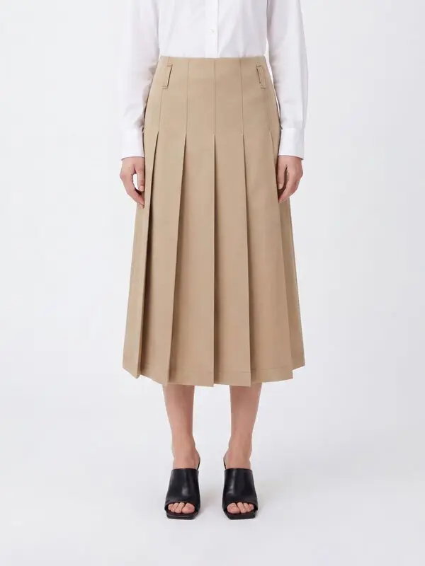 A.p.c. Pleated Cotton Midi Skirt With Belt Loops - Beige