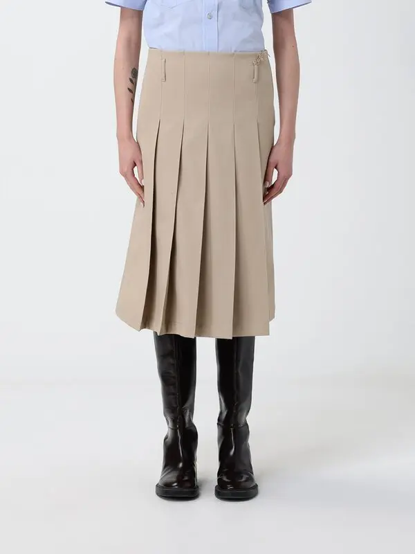 A.p.c. Organic Cotton Pleated Midi Skirt - Beige