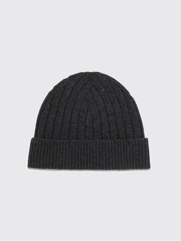 Kiton Ribbed Merino Wool Beanie With Jacquard Logo And Cuff - Grey