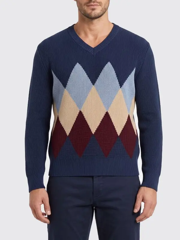 BALLANTYNE Cotton Pullover With Diamond Pattern - Blue 1