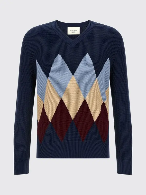 BALLANTYNE Cotton Pullover With Diamond Pattern - Blue 1