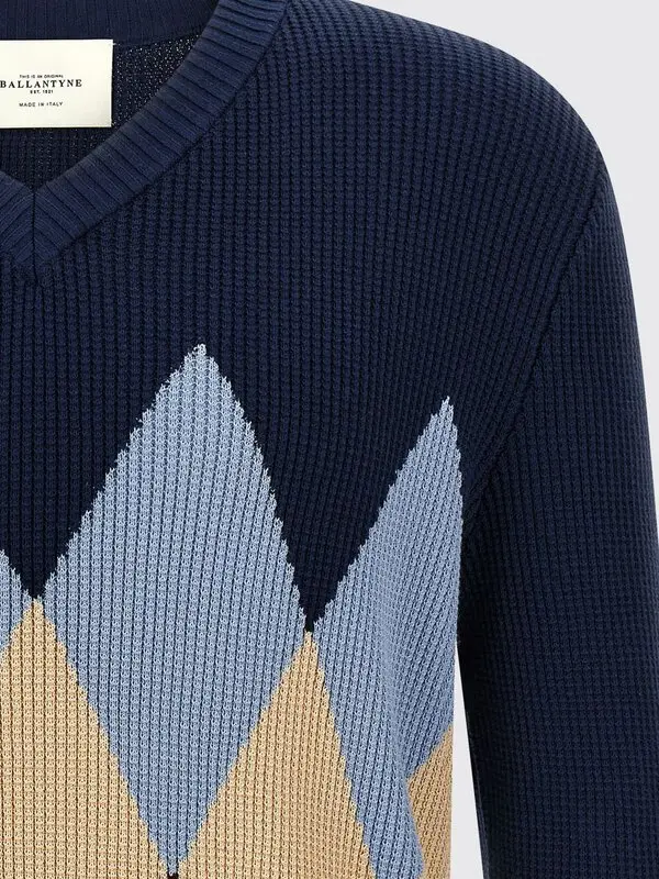 BALLANTYNE Cotton Pullover With Diamond Pattern - Blue 1