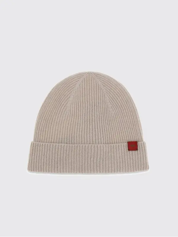 Kiton Ribbed Merino Wool Beanie With Applied Logo - Beige