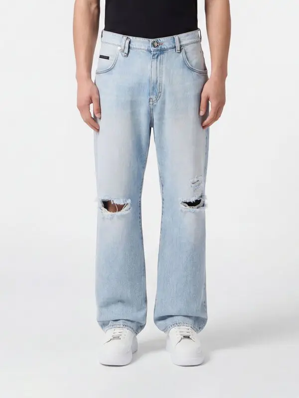 Philipp Plein Distressed Wide-leg Jeans - Denim