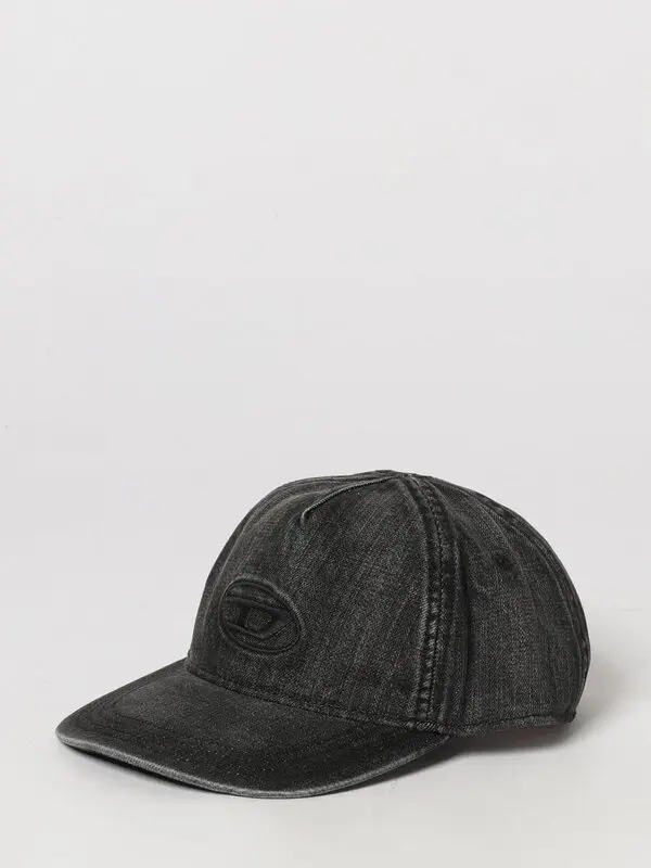 DIESEL® Distressed Baseball Cap With Embroidered Oval D Logo - Black