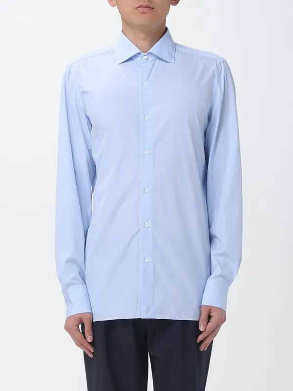 LUIGI BORRELLI Classic Striped Cotton Shirt - Sky