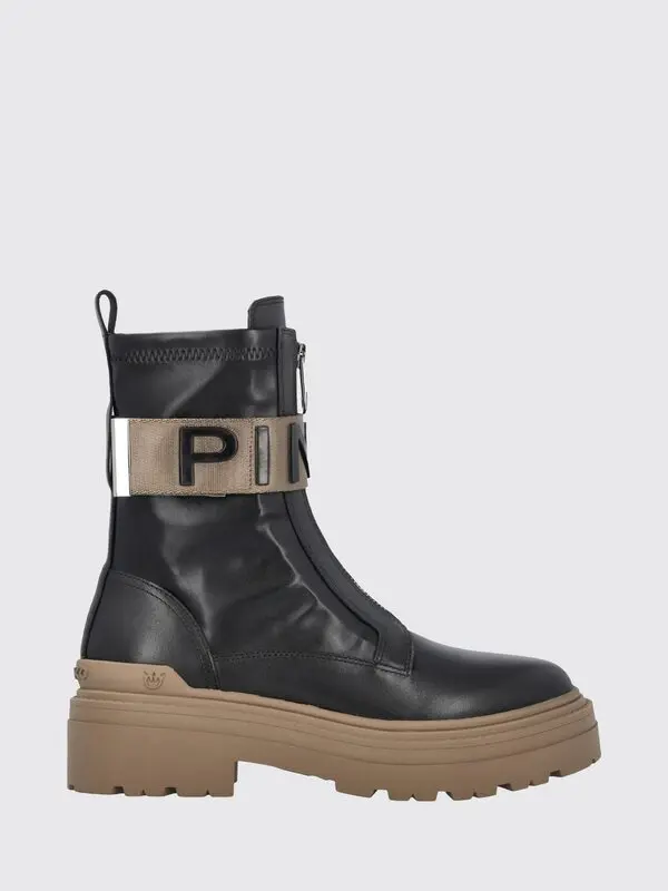 Pinko Zip Up Ankle Boots With Buckle Detail - Black