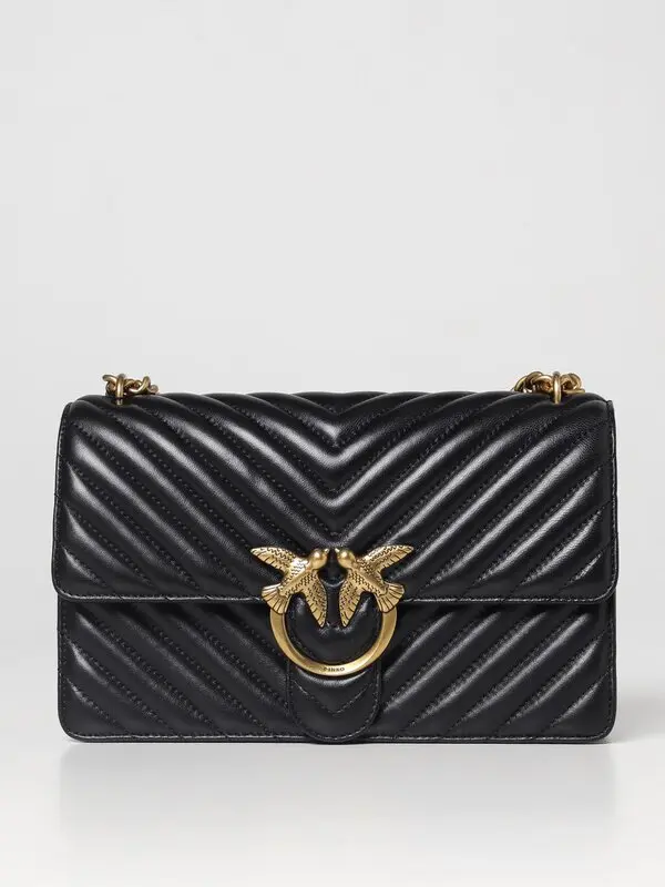 Pinko Quilted Leather Shoulder Bag With Chain Strap - Black