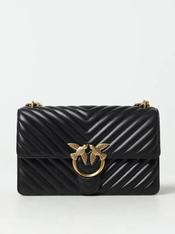 Pinko Quilted Leather Shoulder Bag With Chain Strap - Black