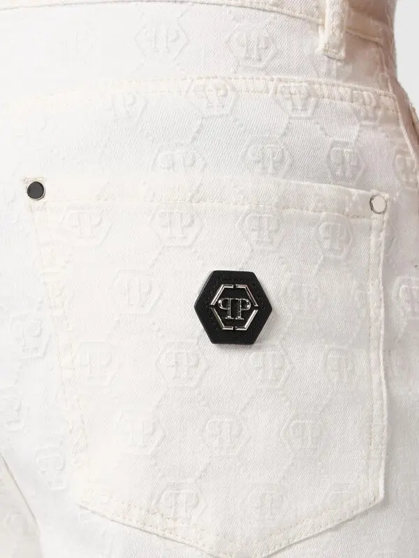 Philipp Plein Cotton Denim Shorts - White 1