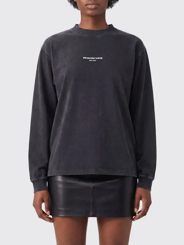 Alexander Wang Long-sleeve Cotton T-shirt With Contrast Logo - Black