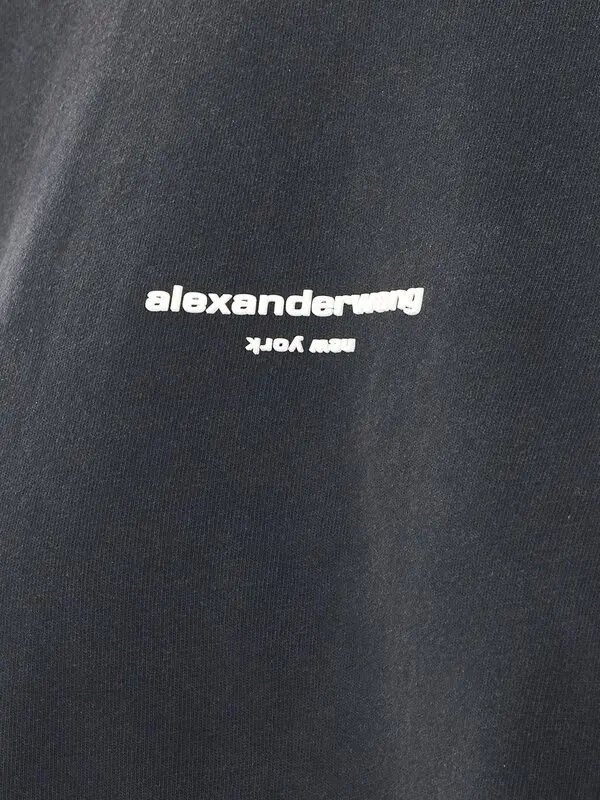 Alexander Wang Long-sleeve Cotton T-shirt With Contrast Logo - Black