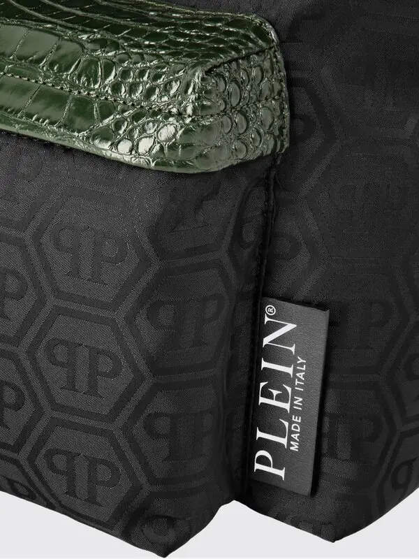Philipp Plein Nylon Backpack With Jacquard Hexagon And Crocodile Print Leather