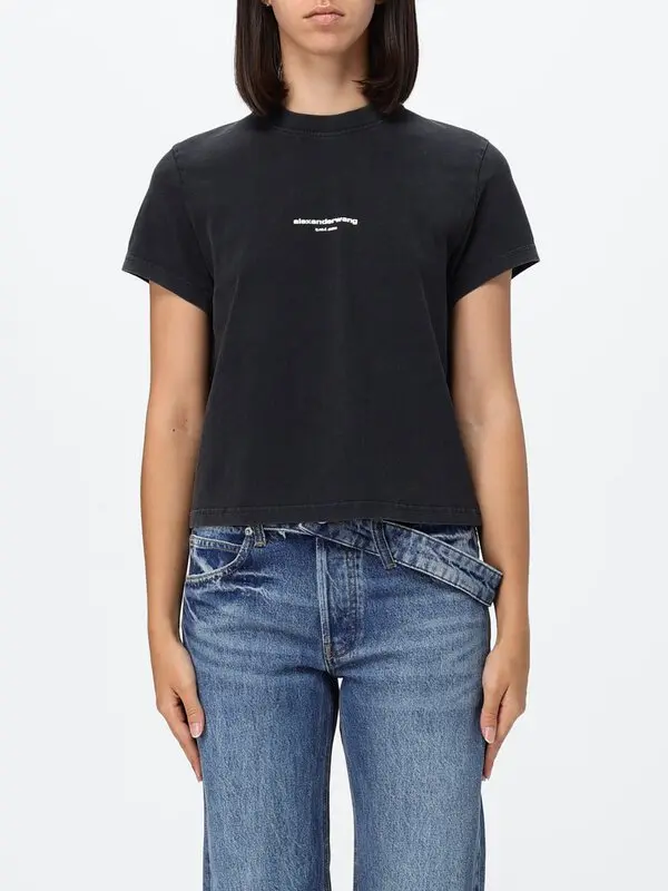 Alexander Wang Crewneck Cotton T-shirt With Contrast Logo - Black