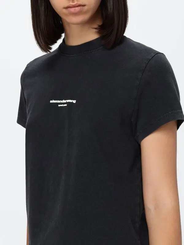 Alexander Wang Crewneck Cotton T-shirt With Contrast Logo - Black
