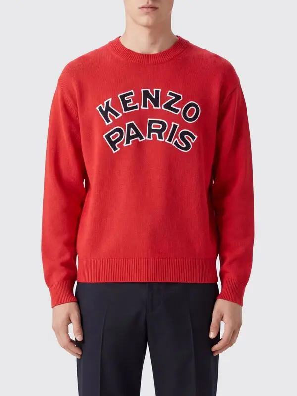 Kenzo Merino Wool Crew Neck Sweater With Jacquard Logo - Red