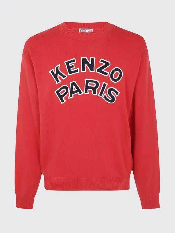 Kenzo Merino Wool Crew Neck Sweater With Jacquard Logo - Red