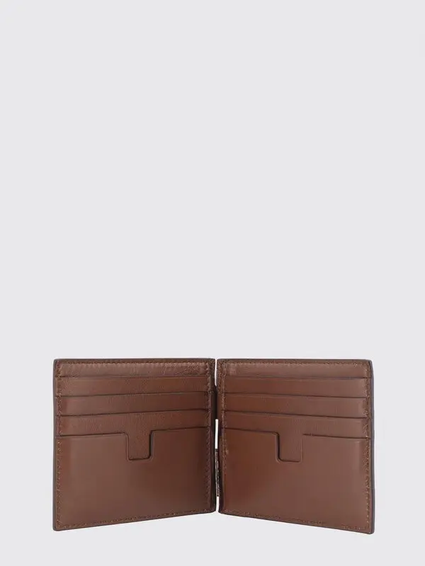 TOM FORD Bifold Leather Wallet With Money Clip And Eight Card Slots - Brown