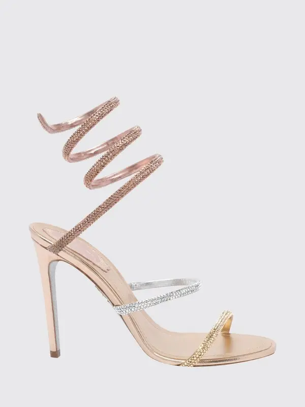 Rene Caovilla Cleo Laminated Fabric Sandals With Rhinestones And Snake Strap