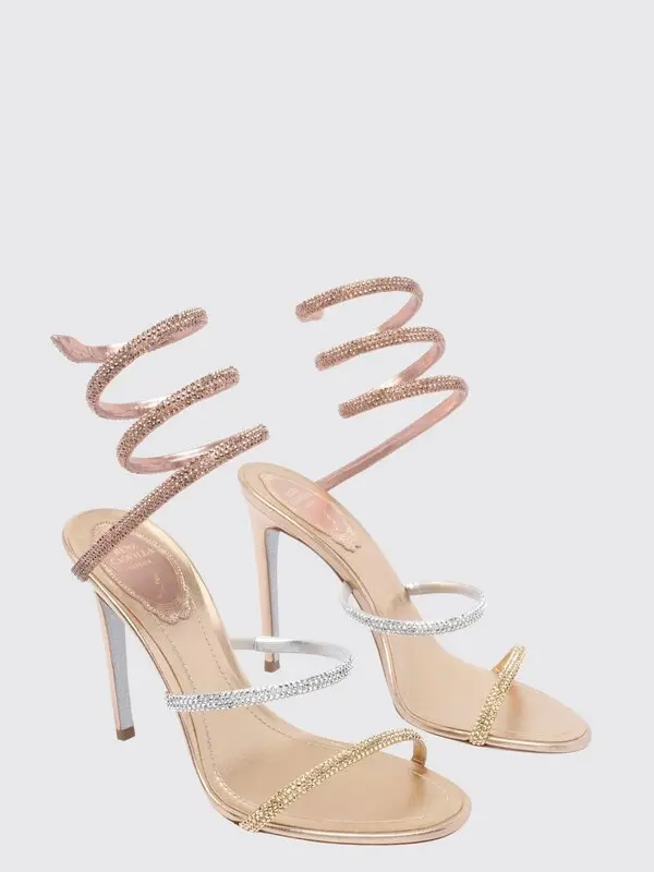 Rene Caovilla Cleo Laminated Fabric Sandals With Rhinestones And Snake Strap