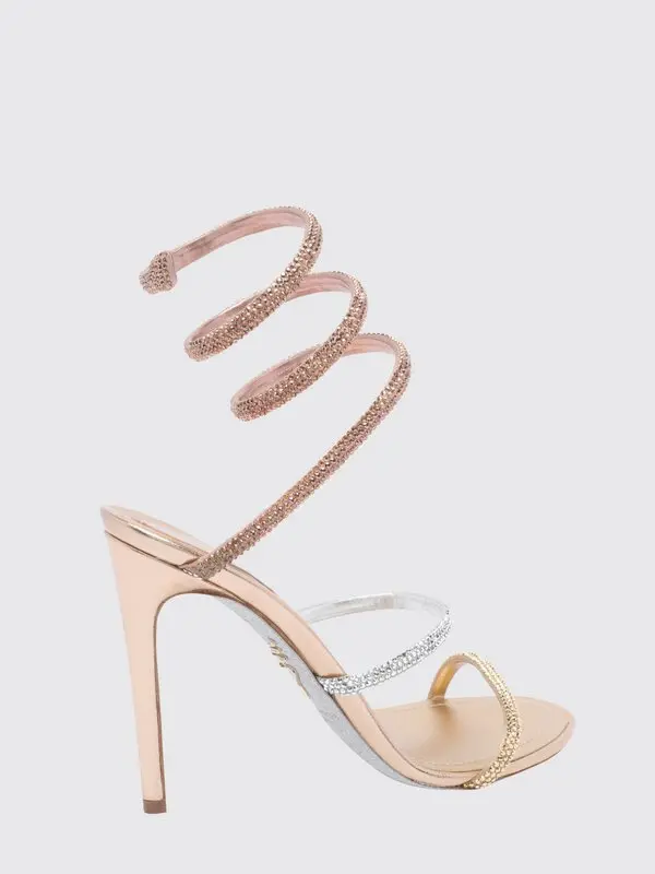 Rene Caovilla Cleo Laminated Fabric Sandals With Rhinestones And Snake Strap