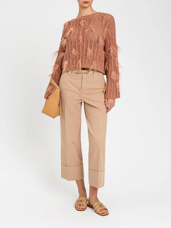 TWINSET Perforated Knit Pullover With Feathers