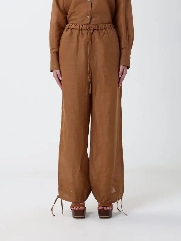 120% Lino Palazzo Trousers - Leather