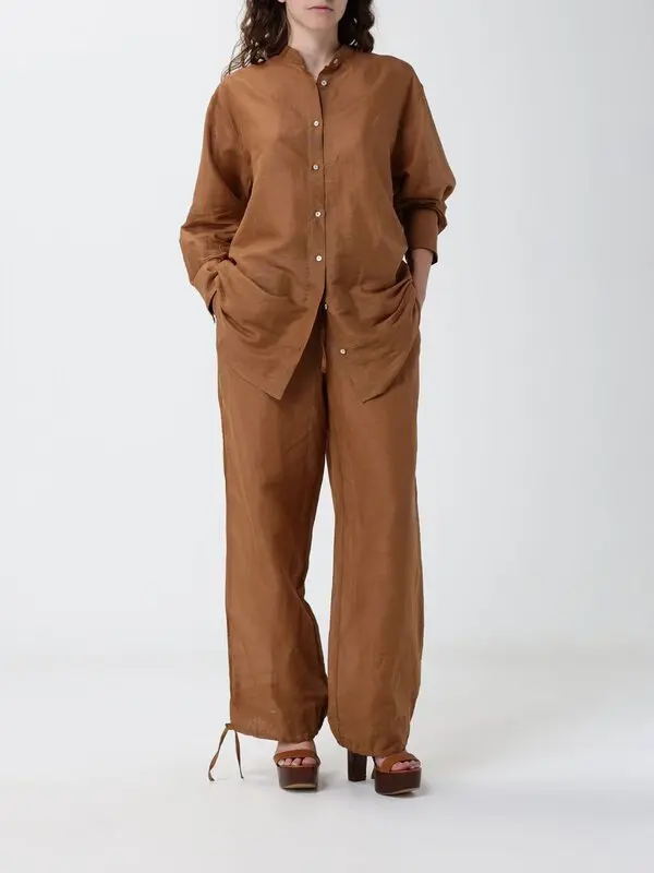 120% Lino Palazzo Trousers - Leather