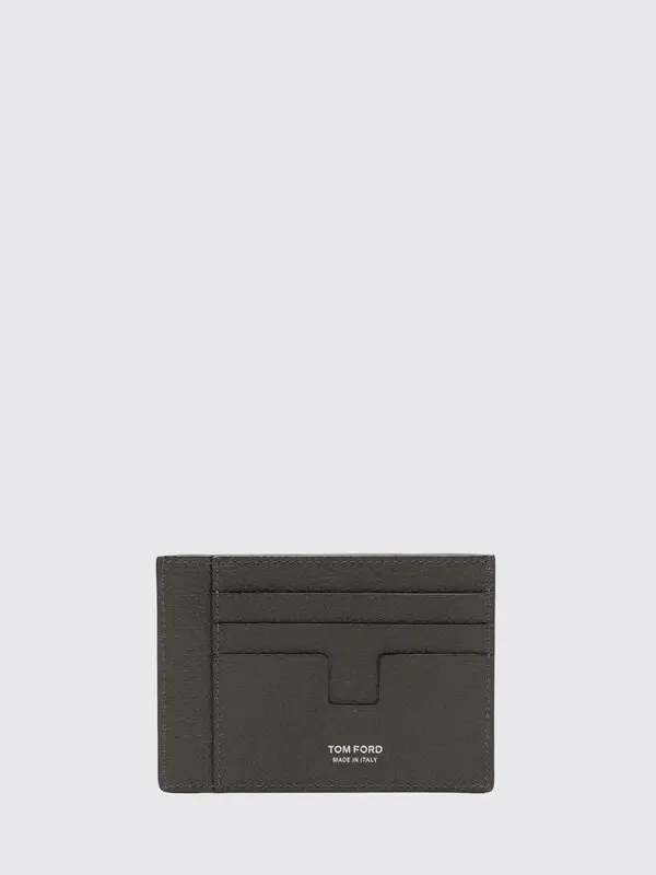 TOM FORD Flat Calf Leather Card Holder With Seven Slots And Laminated Logo - Grey