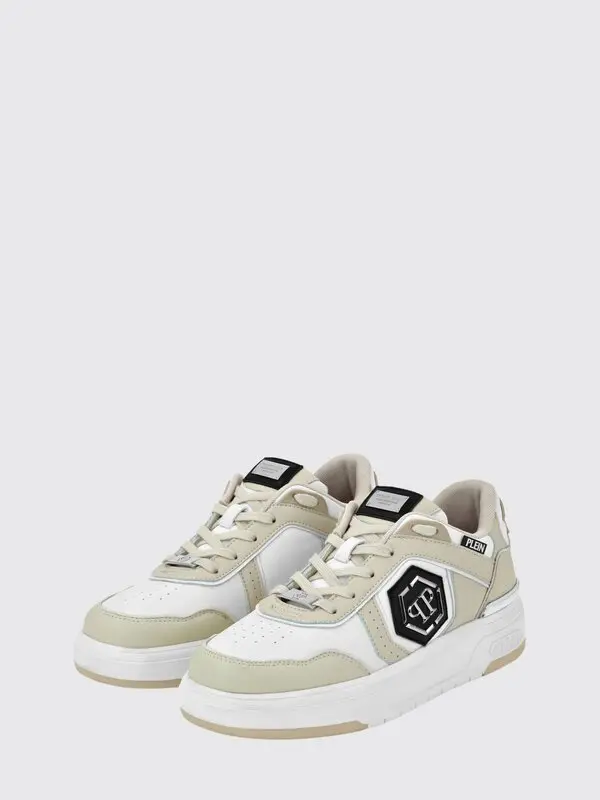 Philipp Plein Leather And Mesh Lace-up Sneakers - Beige