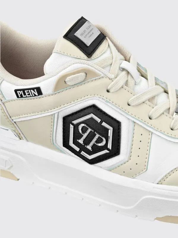 Philipp Plein Leather And Mesh Lace-up Sneakers - Beige