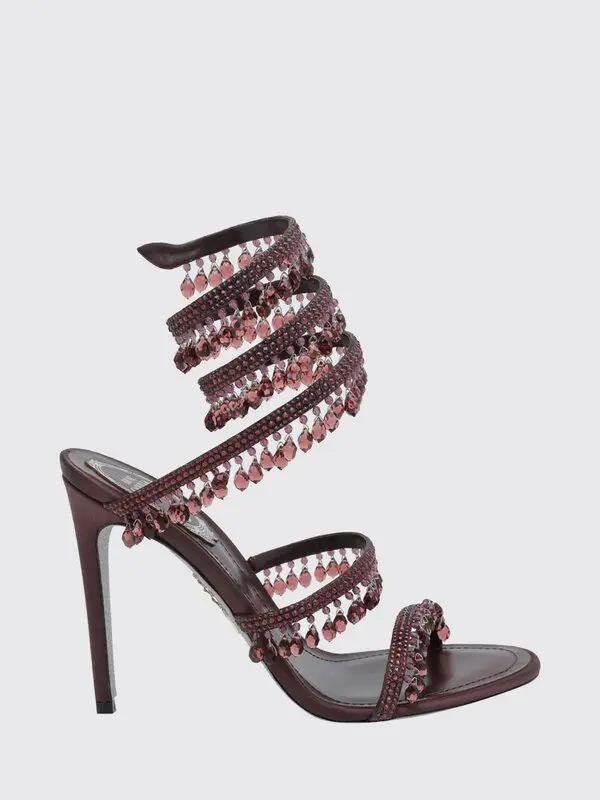 Rene Caovilla Chandelier Satin Sandals With Crystals And Snake Strap - Brown