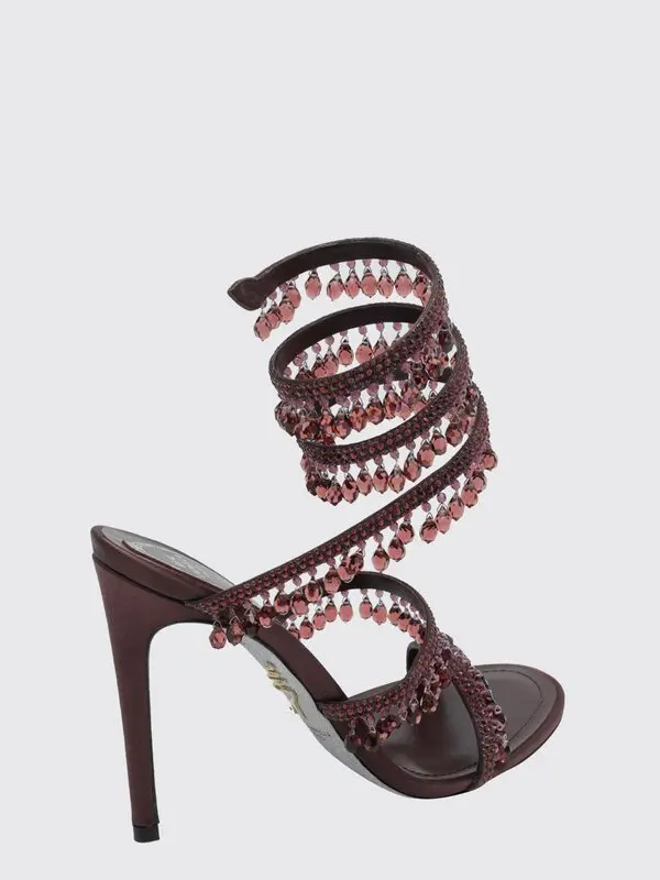 Rene Caovilla Chandelier Satin Sandals With Crystals And Snake Strap - Brown