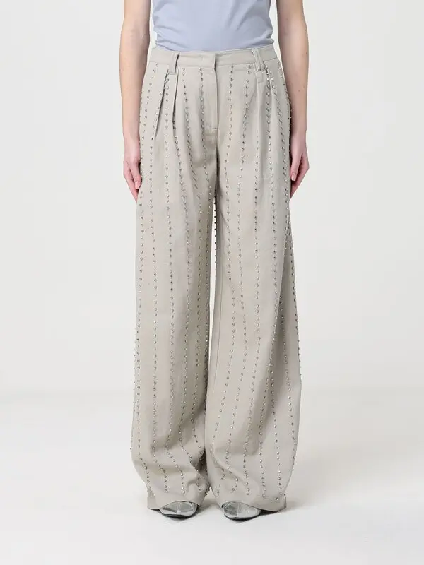 Pinko Embellished Wide-leg Cotton Trousers
